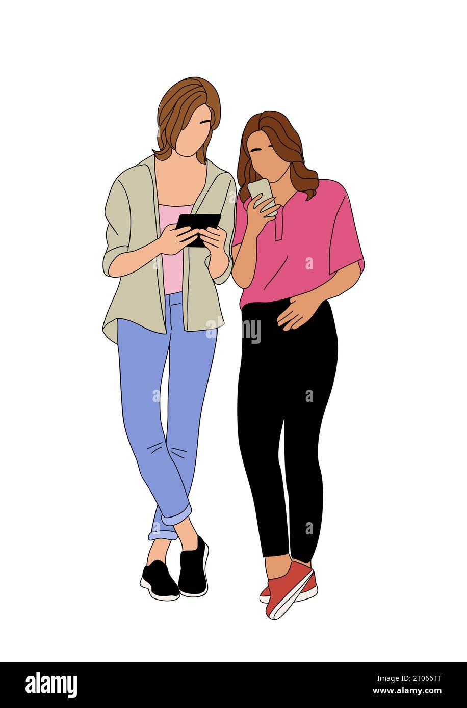 Two girls mobile phone Stock Vector Images - Alamy