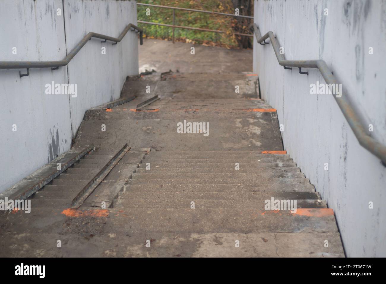 Stairs down. Bridge over the highway. Pedestrian crossing across the ...
