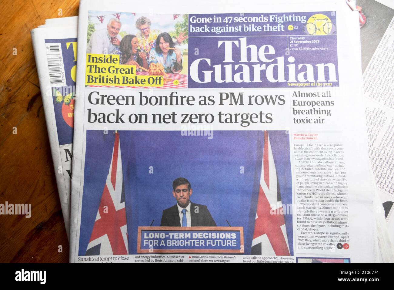 'Green bonfire as PM rows back on net zero targets' Guardian newspaper ...