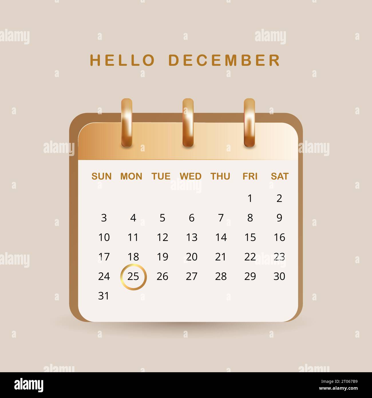 3d Gold elegant December calendar Christmas, holiday countdown template ...