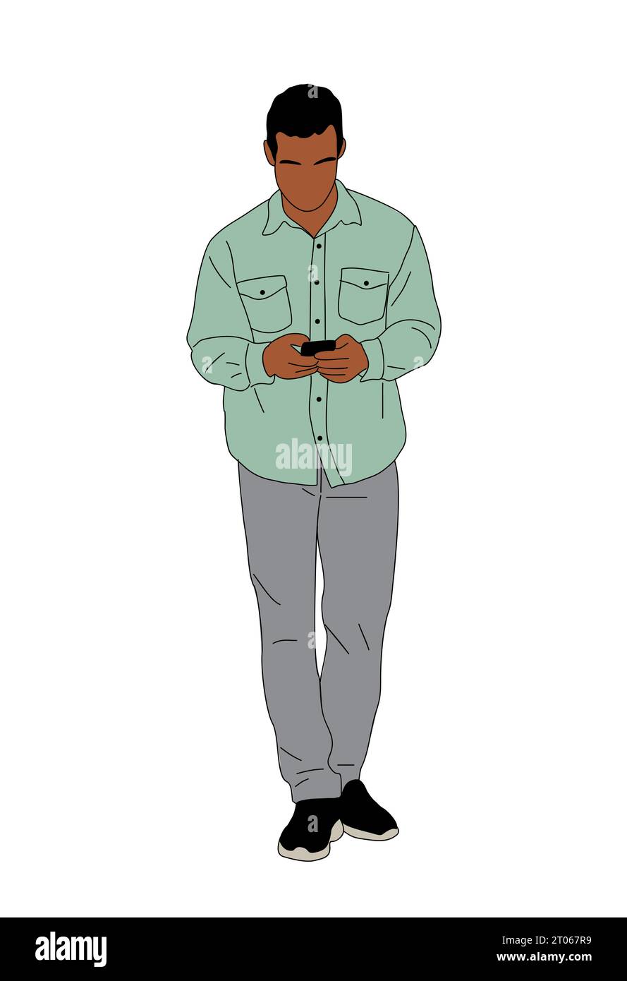 Black man holding, using mobile phone vector Stock Vector Image & Art ...