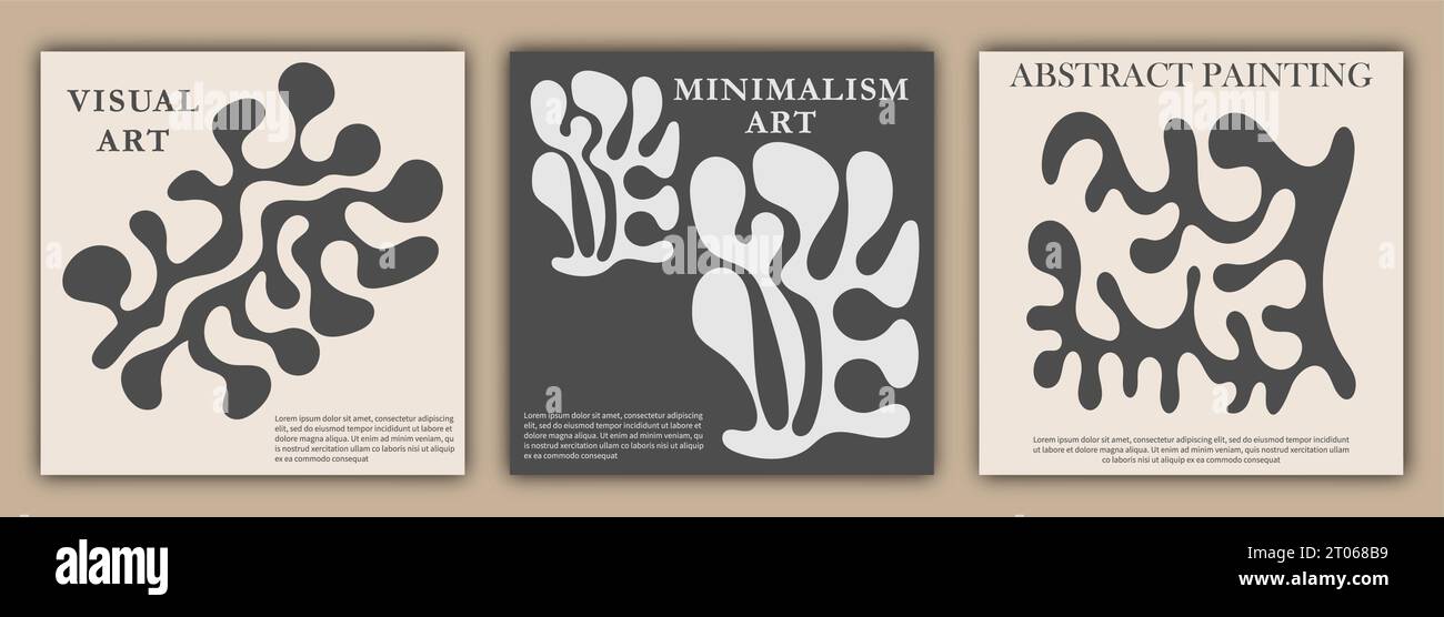 A set of paintings of abstract fine art. A minimalist design layout for ...