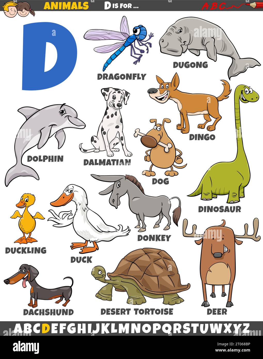 Cartoon illustration of animal characters set for letter D Stock Vector ...