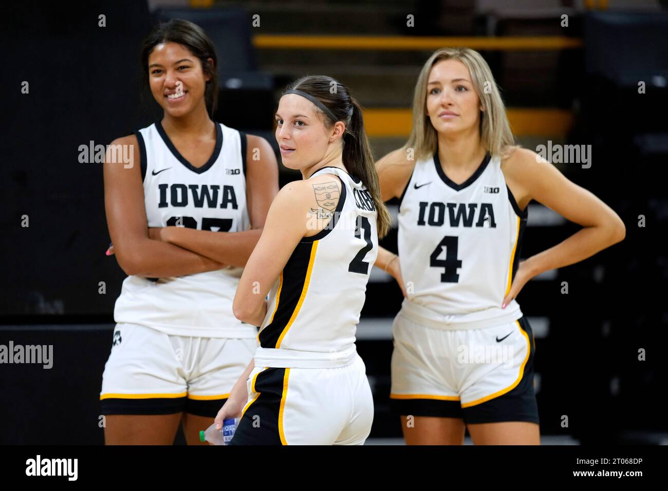 Iowa guard Taylor McCabe, center, stands with teammates Jada Gyamfi ...