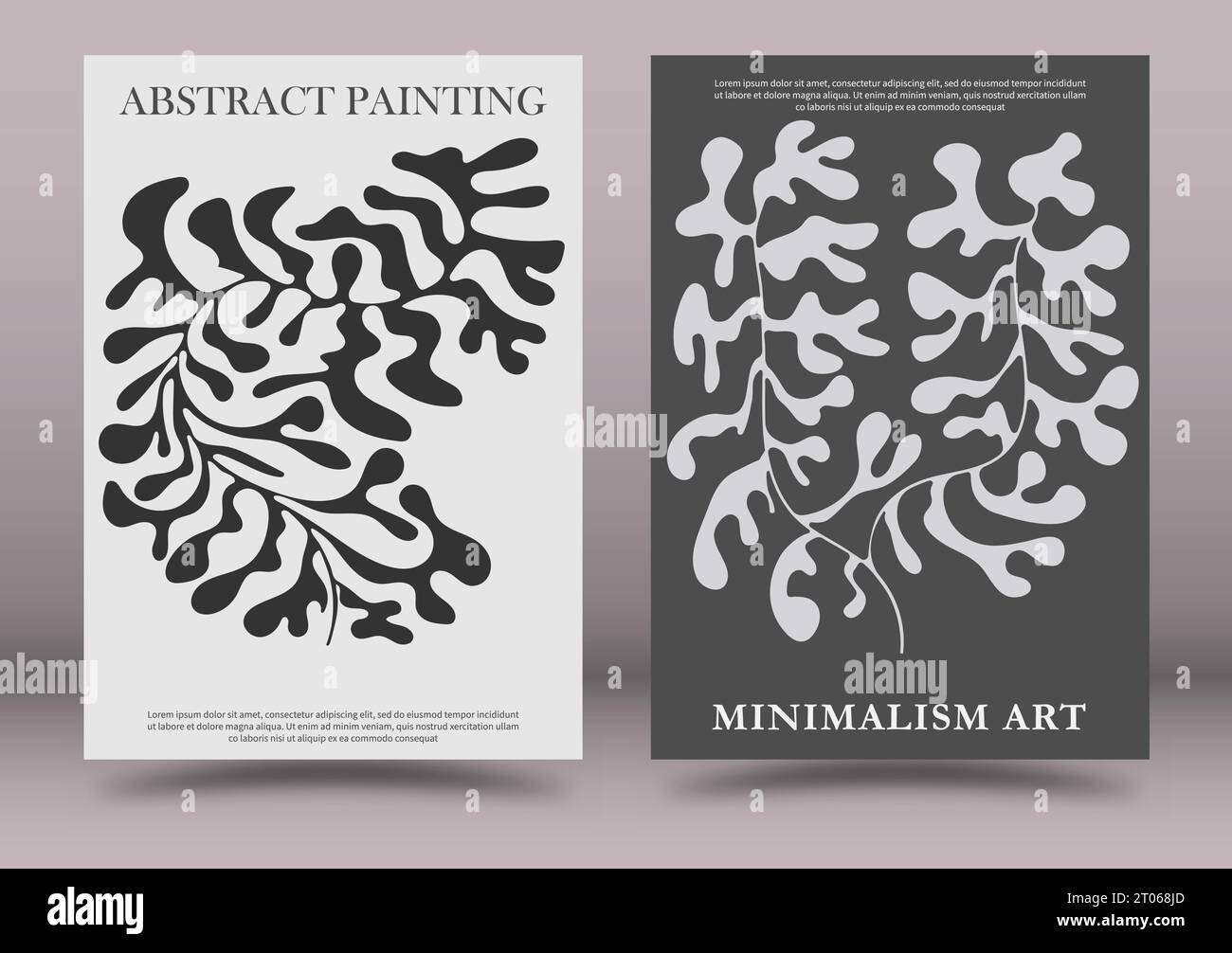 A set of paintings of abstract fine art. A minimalist design layout for ...