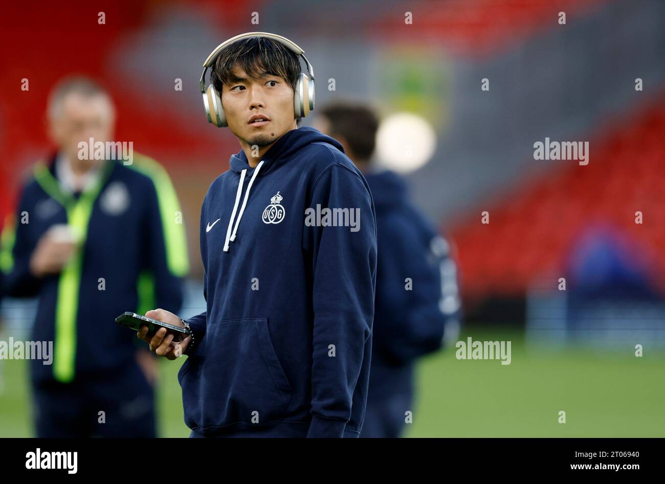 Union SG's Koki Machida during a training session at Anfield, Liverpool ...