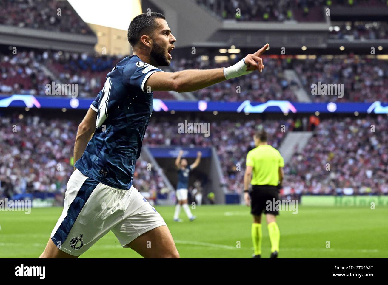 MADRID - David Hancko of Feyenoord celebrates the 1-2 during the UEFA ...