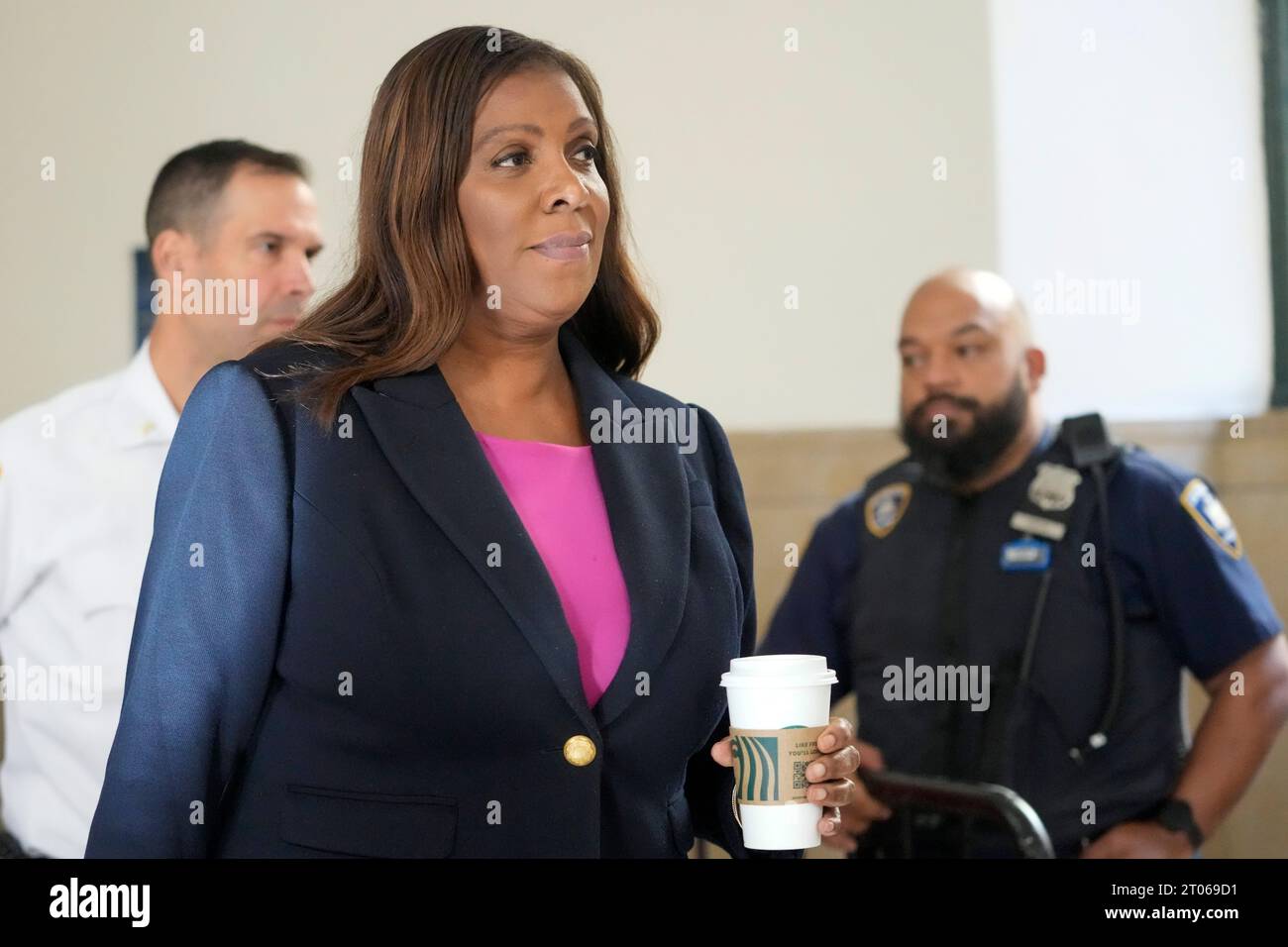 New York Attorney General Letitia James leaves the courtroom during a ...
