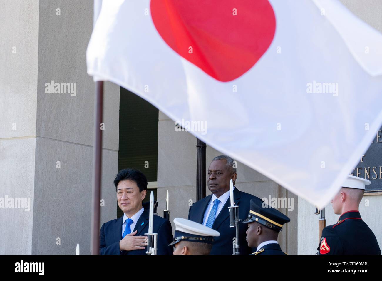 Secretary of Defense Lloyd Austin, right, stands with Japanese Defense ...