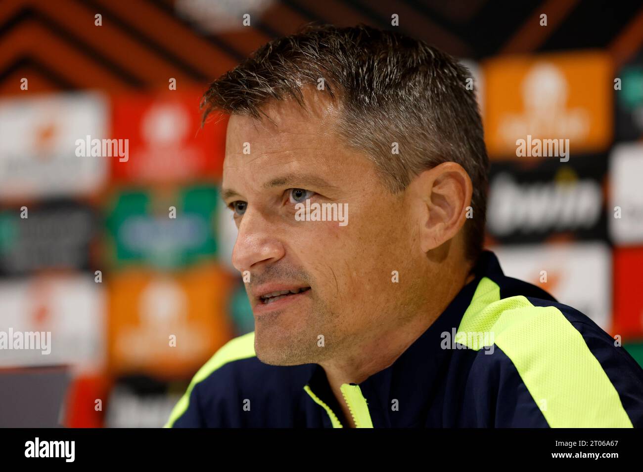 Union SG manager Alexander Blessin during a press conference at Anfield ...