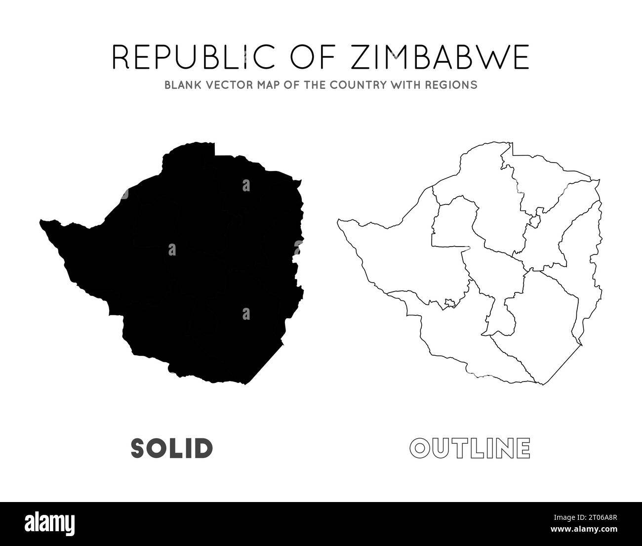 Zimbabwe map. Blank vector map of the country with regions. Borders of Zimbabwe for your ...
