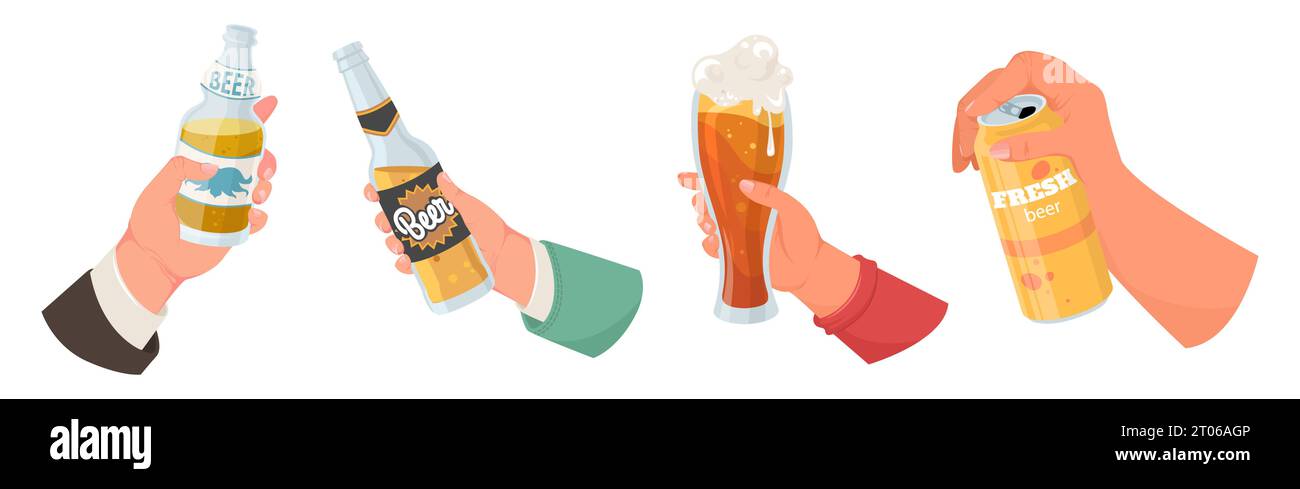 Human hands holding beer alcohol drink set Stock Vector Image & Art - Alamy