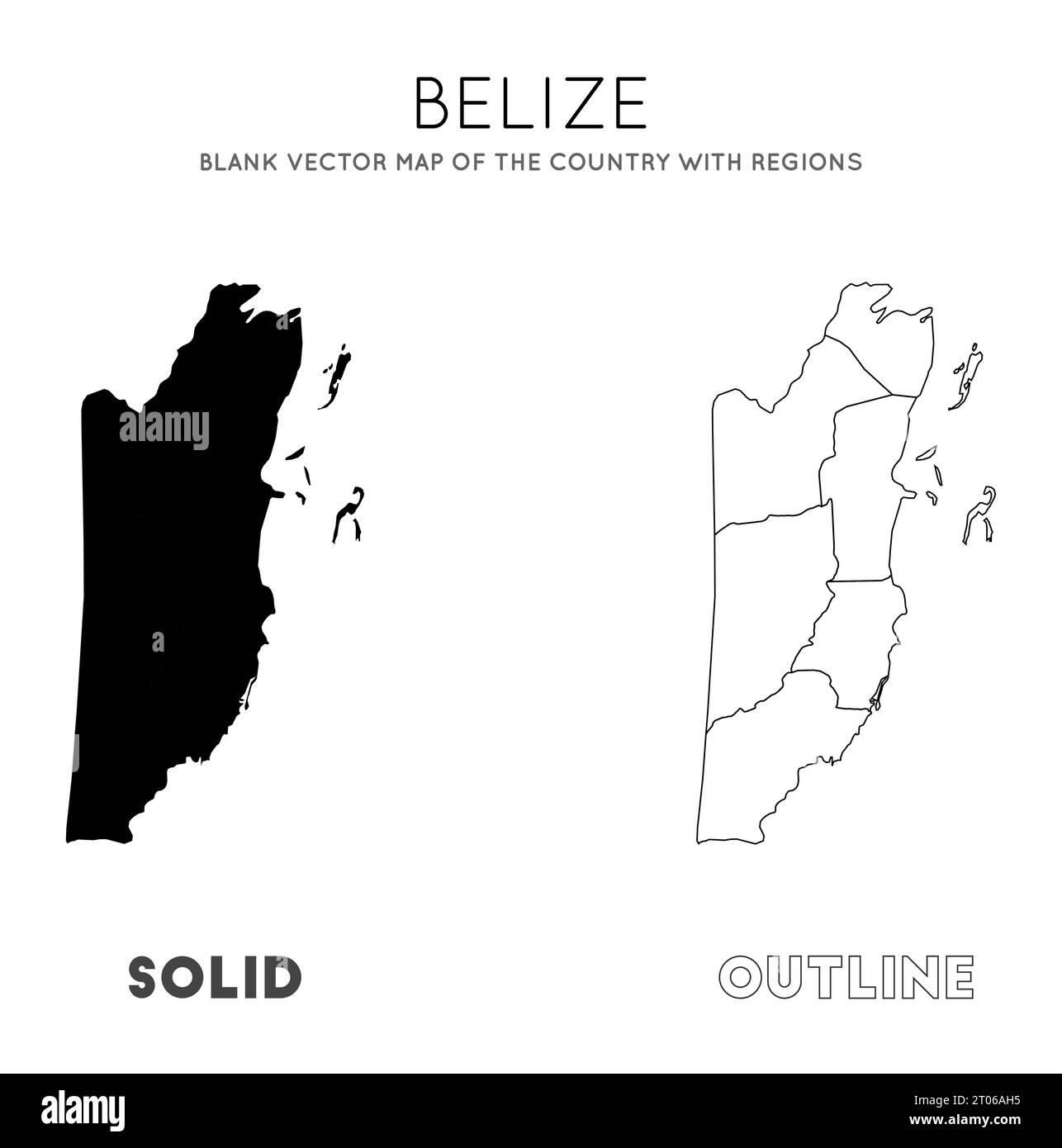 Belize map. Blank vector map of the Country with regions. Borders of ...