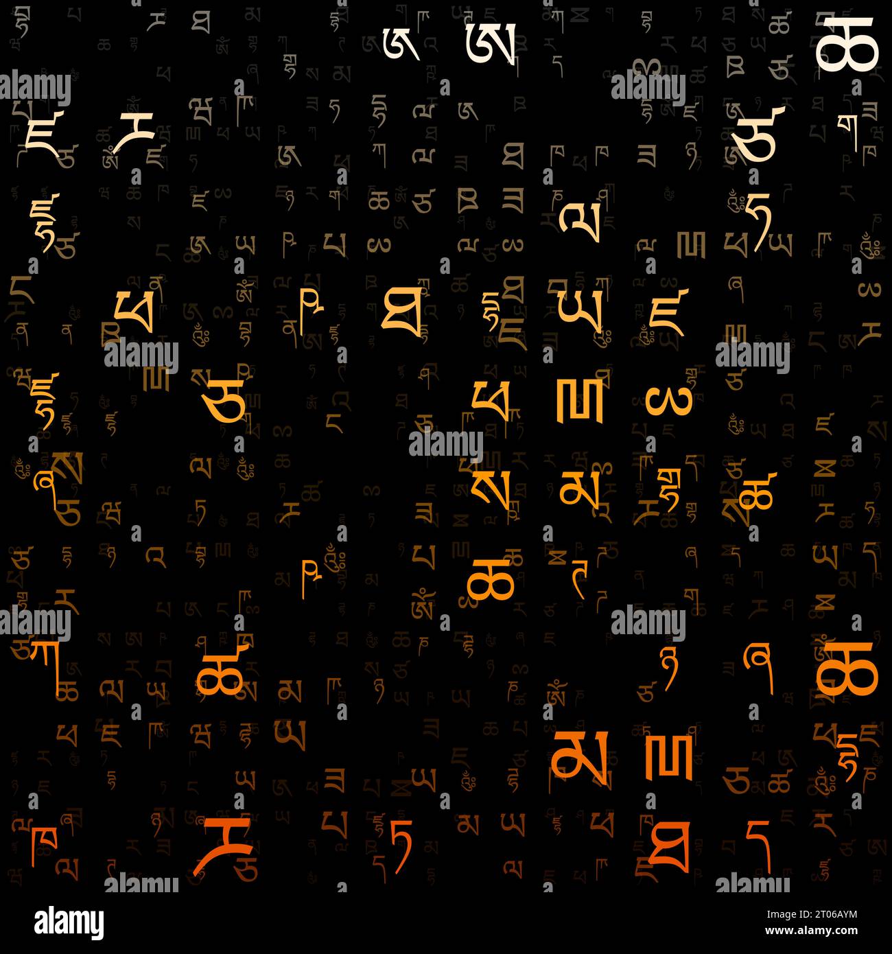 Abstract background. Random letters of the Tibetan alphabet. Gradiented ...