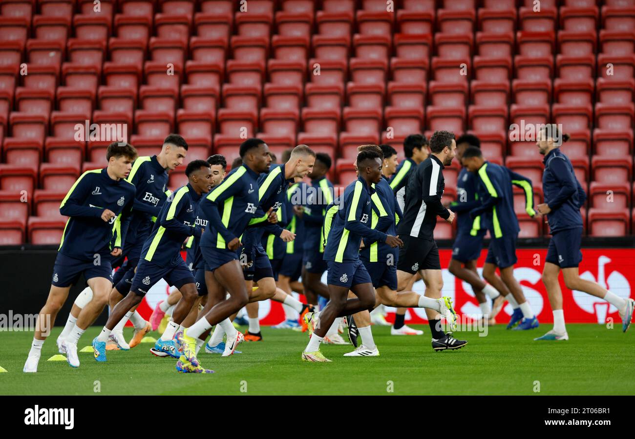 Union SG players running during a training session at Anfield ...