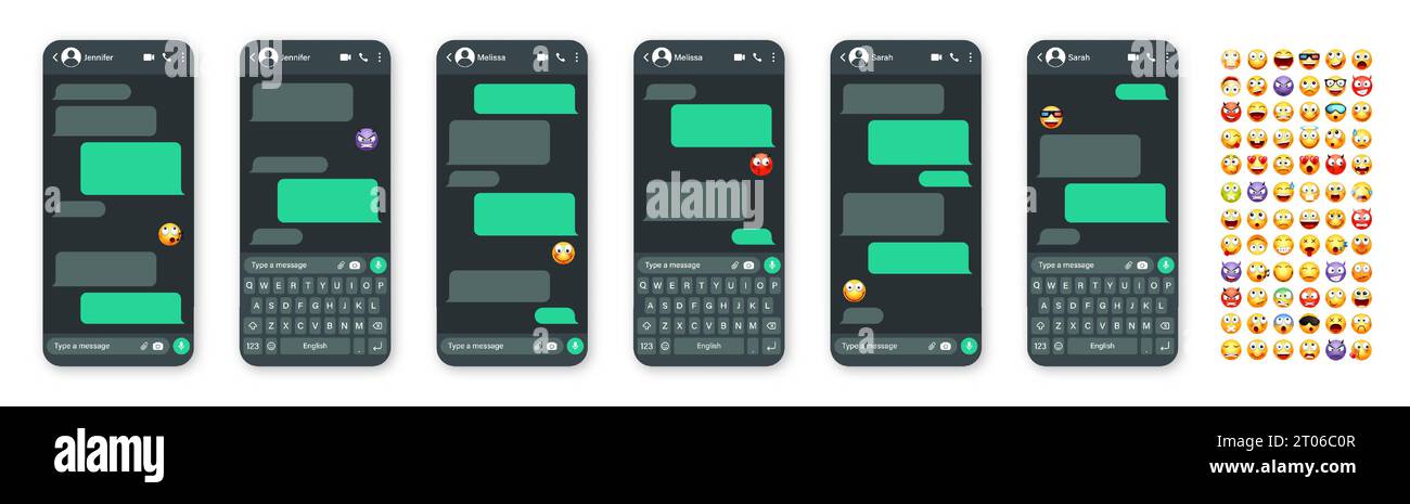 Smartphone messaging app, user interface with emoji. SMS text frame ...