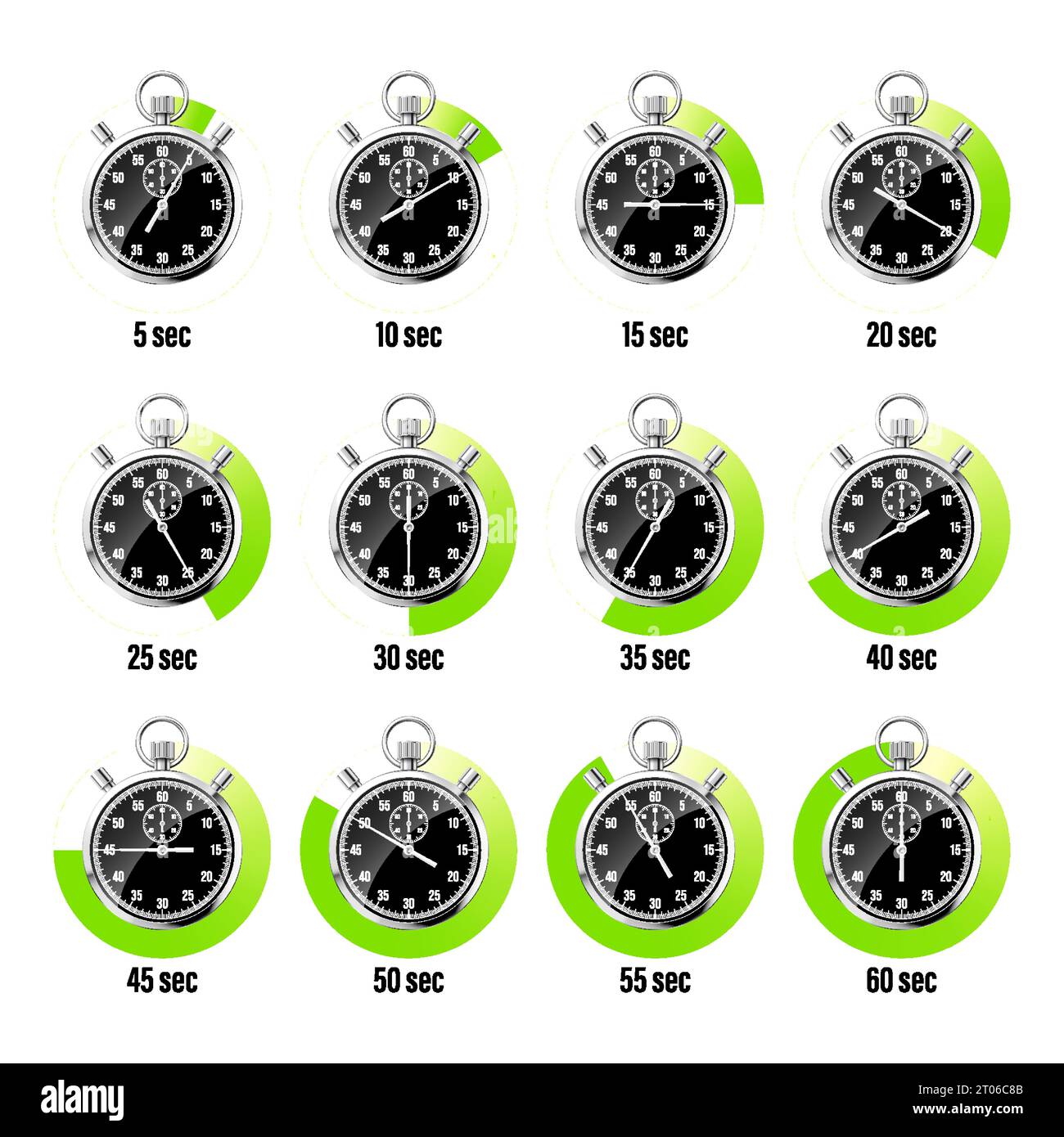 Realistic classic stopwatch. Shiny metal chronometer, black time ...