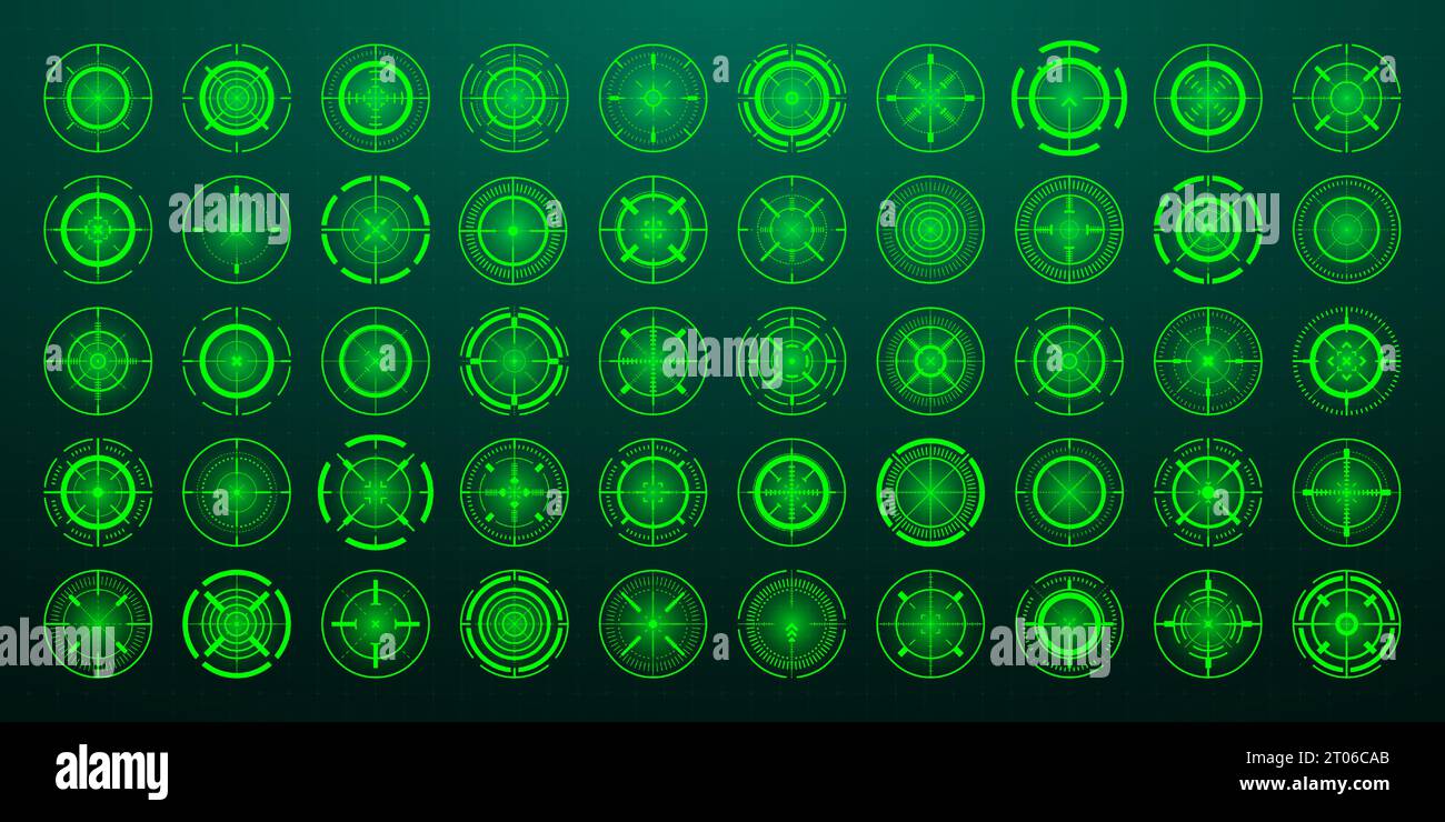 Crosshair, gun sight vector icons. Bullseye, black target or aim symbol ...