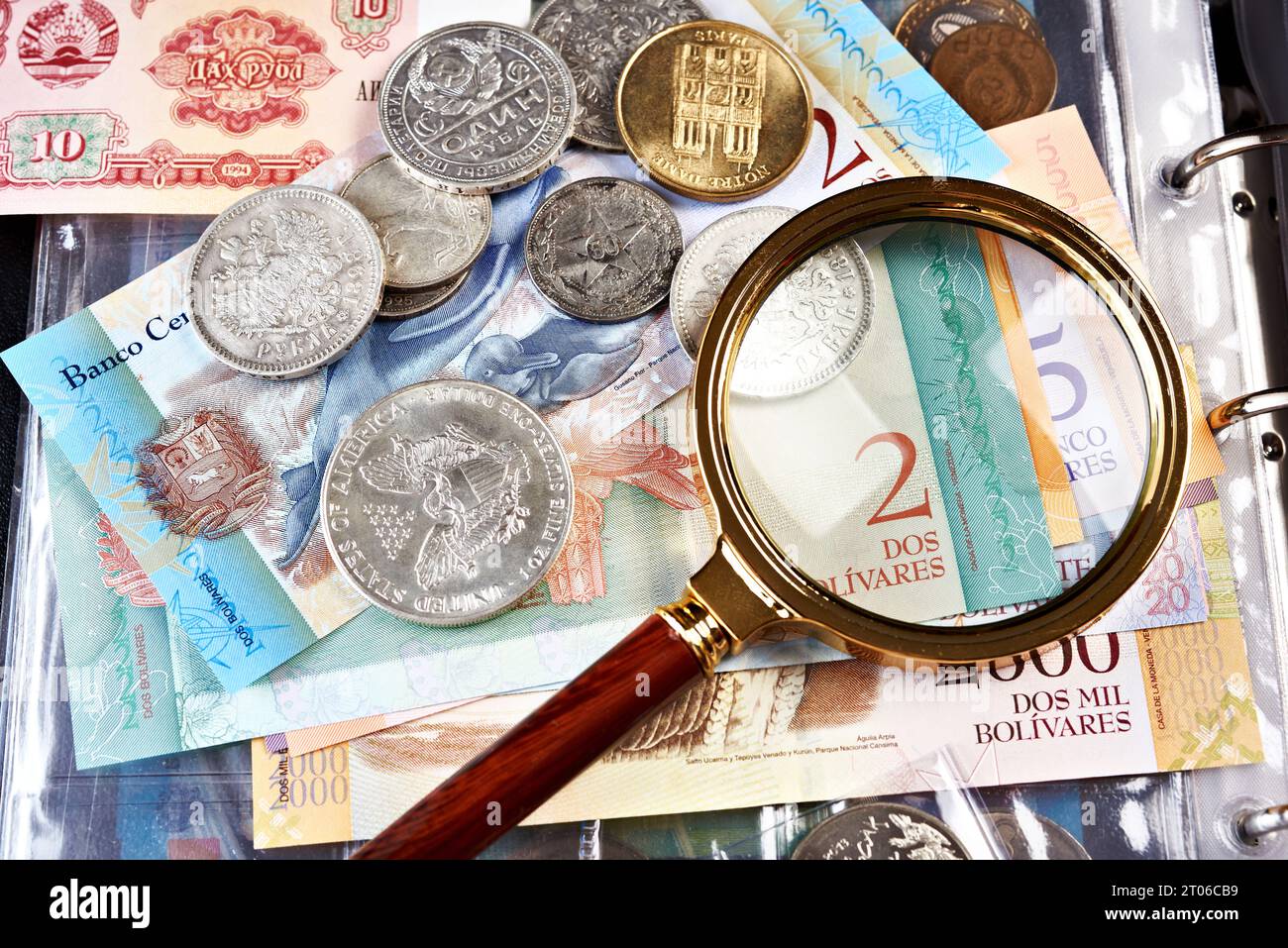 Collecting old coins and banknotes. Numismatics. Old money and notes ...