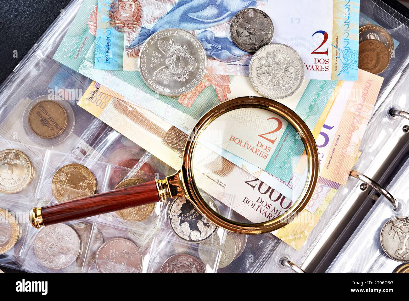 Collecting old coins and banknotes. Numismatics. Old money and notes ...