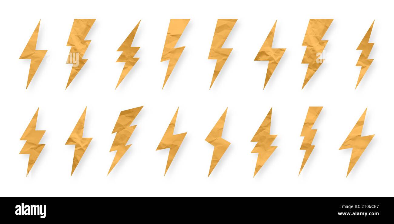 Lightning bolt, crumpled paper texture, cardboard. Flash symbol ...
