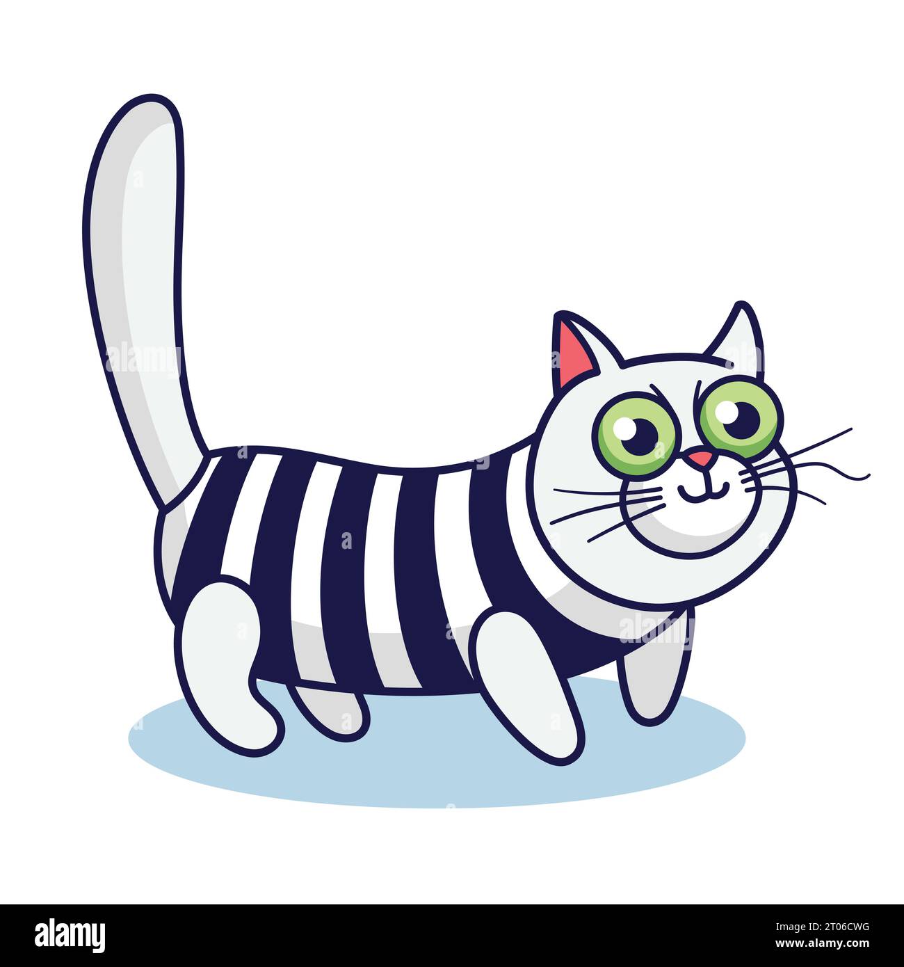 Cute cartoon cat wears striped clothes. Hand drawn kitten illustration ...