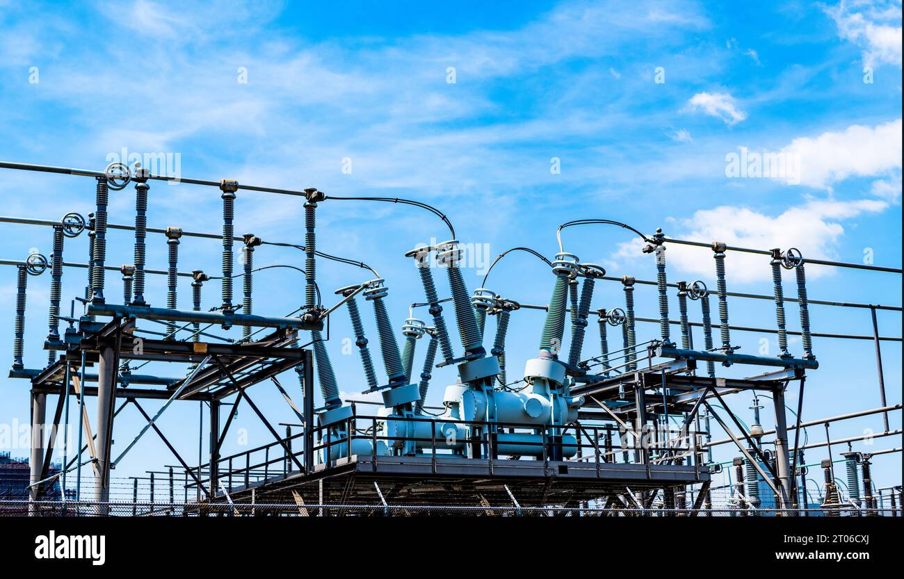 electricity power line transformer. voltage substation or transmission ...