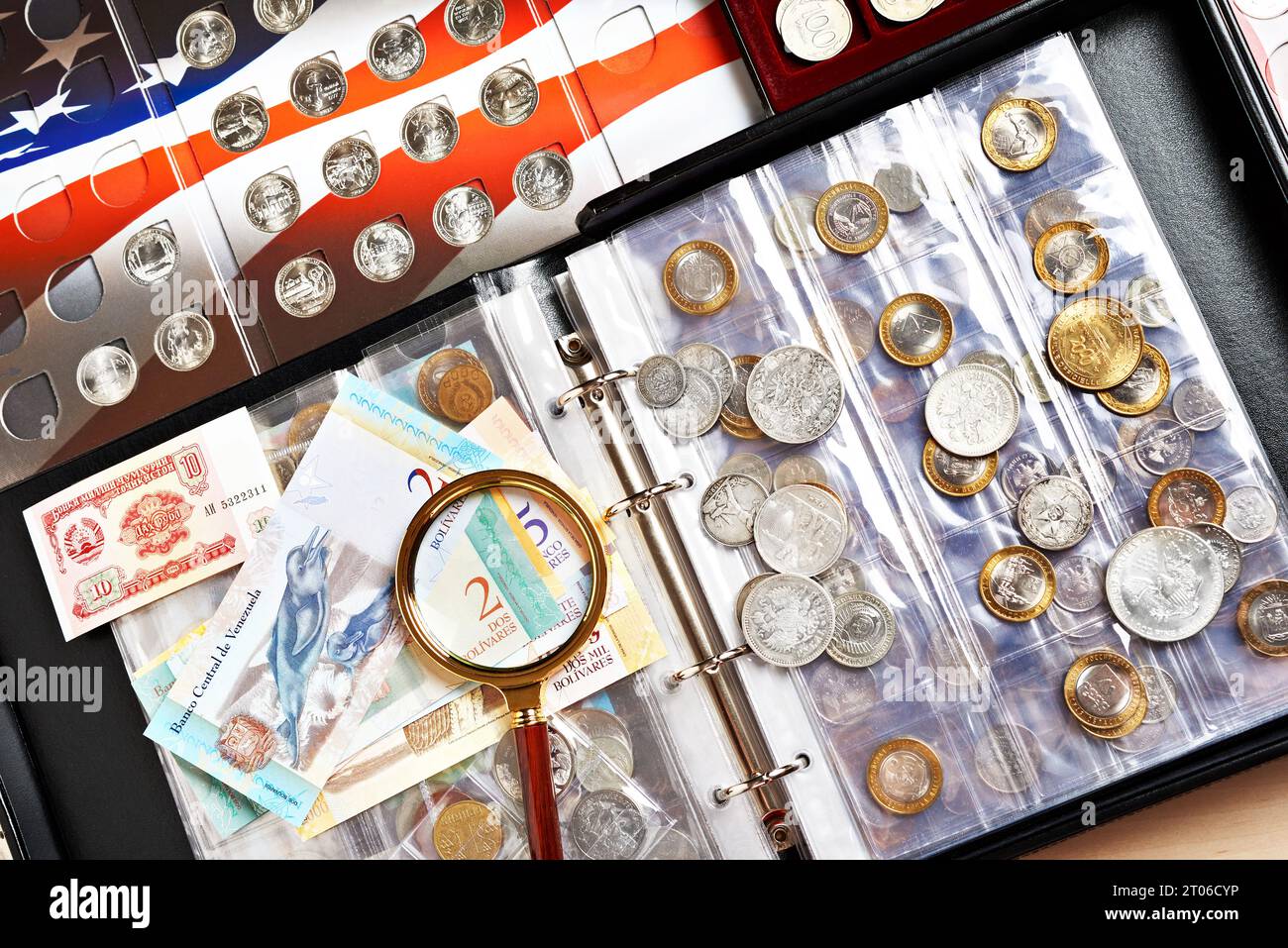 Collecting old coins and banknotes. Numismatics. Old money and notes ...