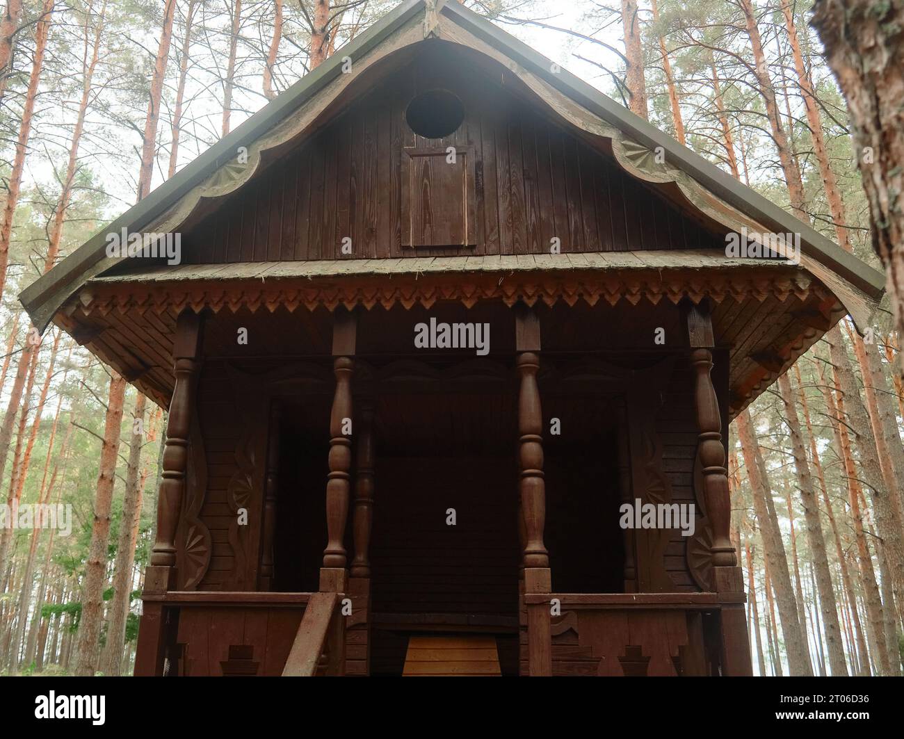 Spooky and Beautiful hut on a tree stump in the forest. The concept of ...