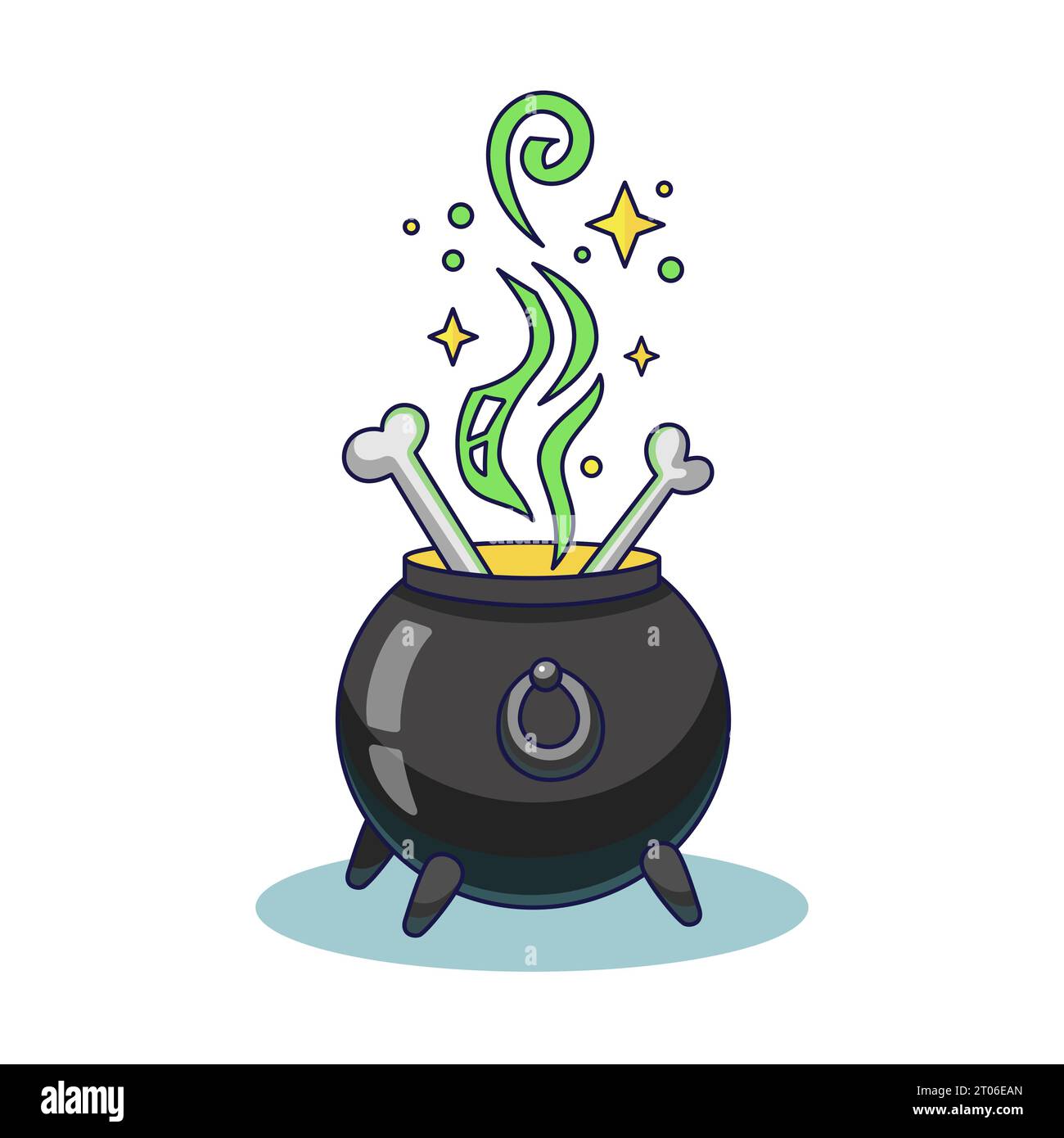 Magic cauldron with magic potion and human bones. Cute cartoon cauldron ...