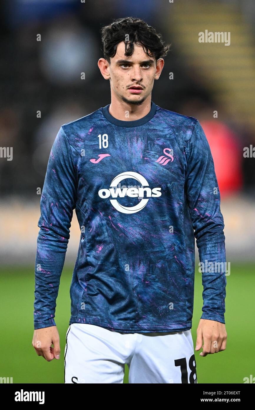Charlie Patino #18 of Swansea City during the pre-game warmup ahead of ...
