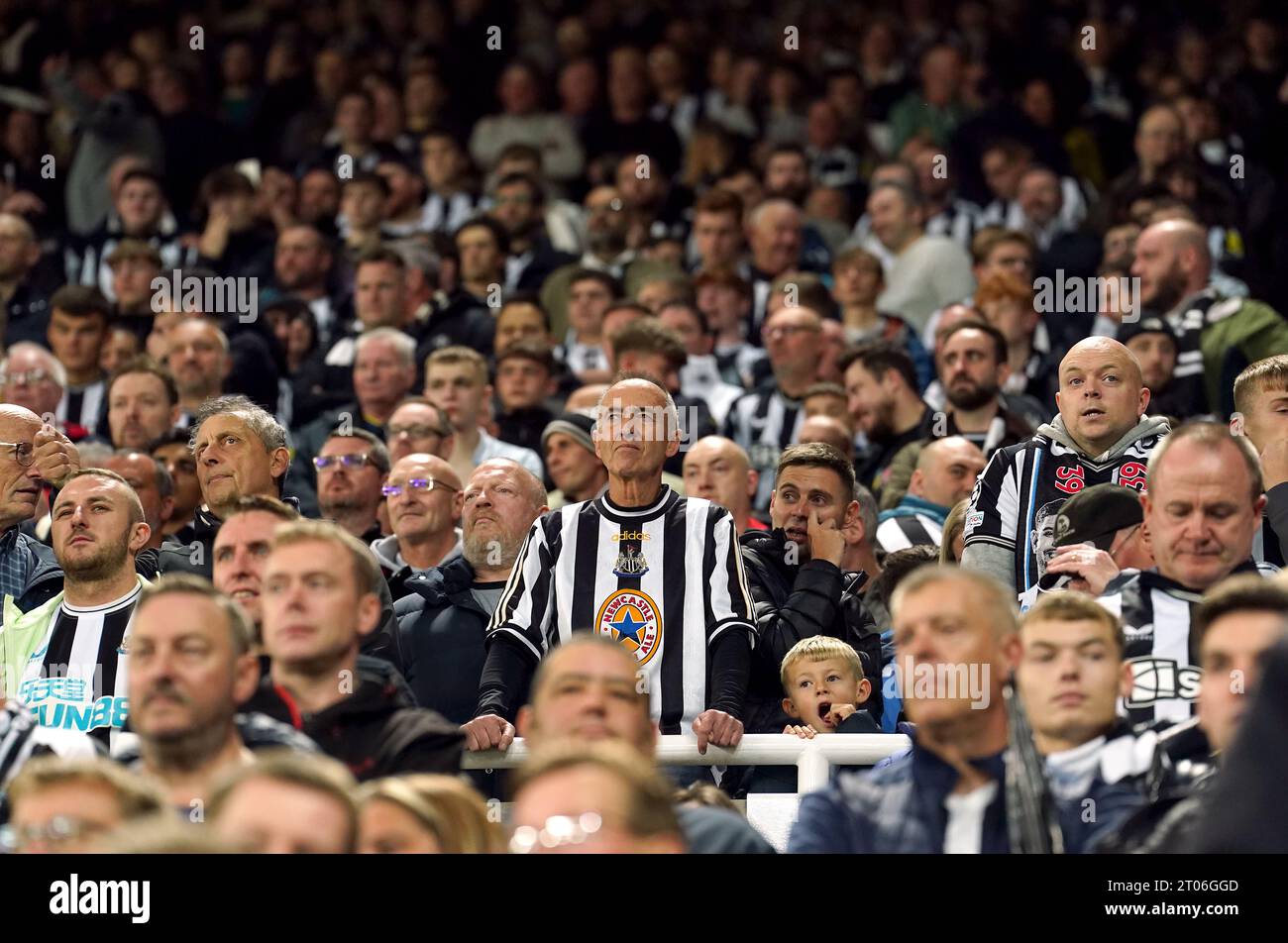 Newcastle United fans in the stands during the UEFA Champions League ...