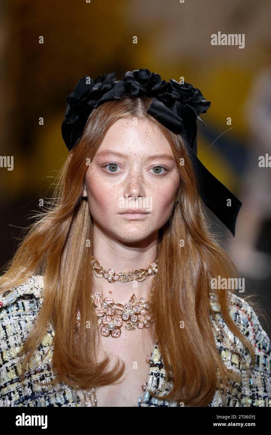 Paris, France. 03rd Oct, 2023. Model Sara Grace Wallerstedt walks on the runway at the Chanel ...