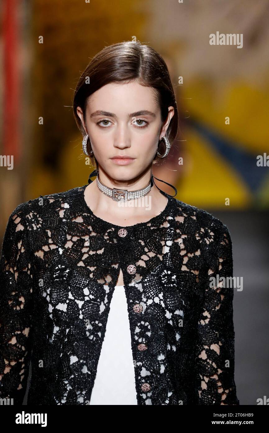 Paris, France. 03rd Oct, 2023. Model Kim Schell walks on the runway at the Chanel fashion show ...
