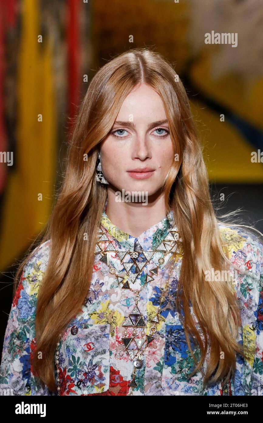 Paris, France. 03rd Oct, 2023. Model Rianne Van Rompaey walks on the ...