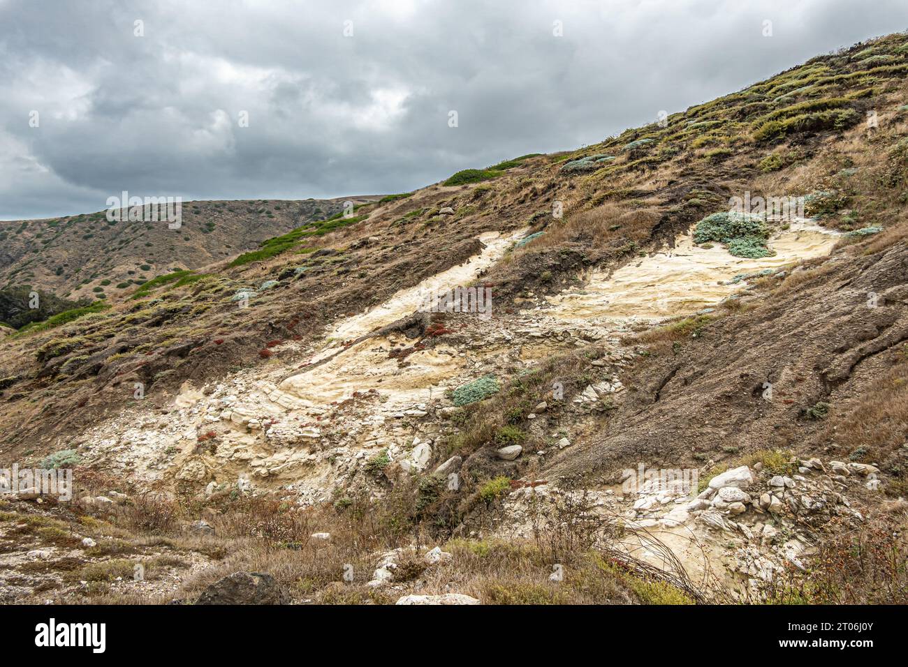 Santa Cruz Island, CA, USA - September 14, 2023: White stone exposed by ...