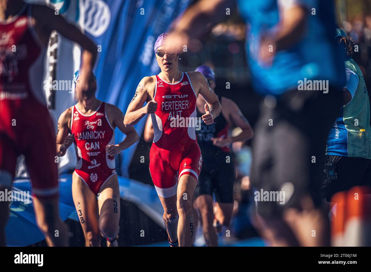Lisa Perterer participating in Pontevedra in the 2023 World Triathlon ...