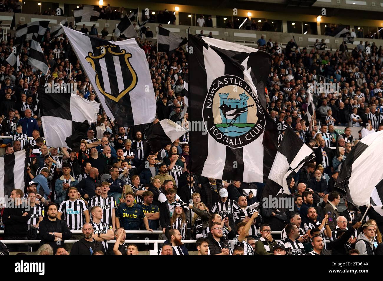 Newcastle United fans in the stands during the UEFA Champions League ...