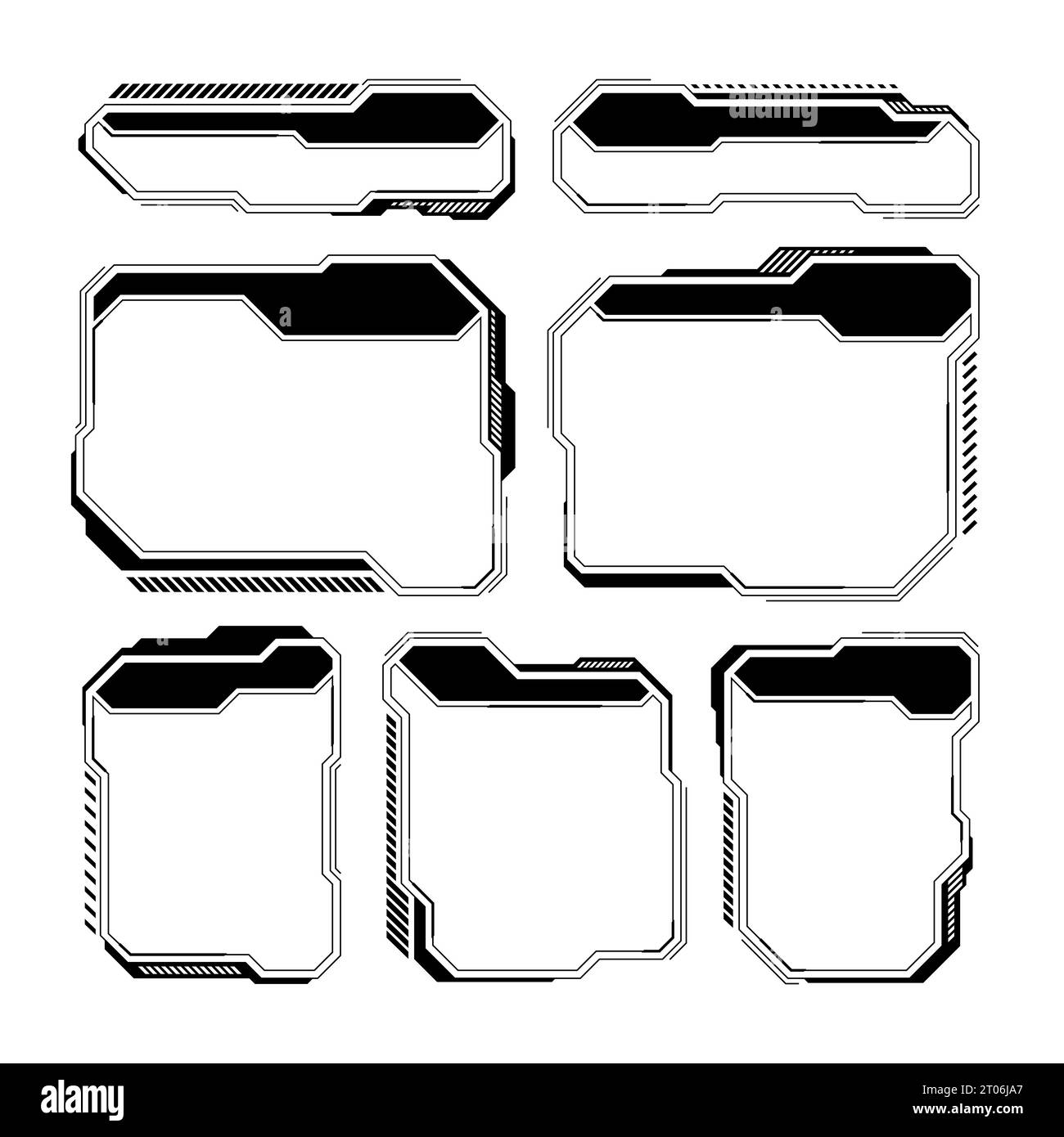 Black futuristic HUD or UI elements. Sci-fi user interface text boxes ...