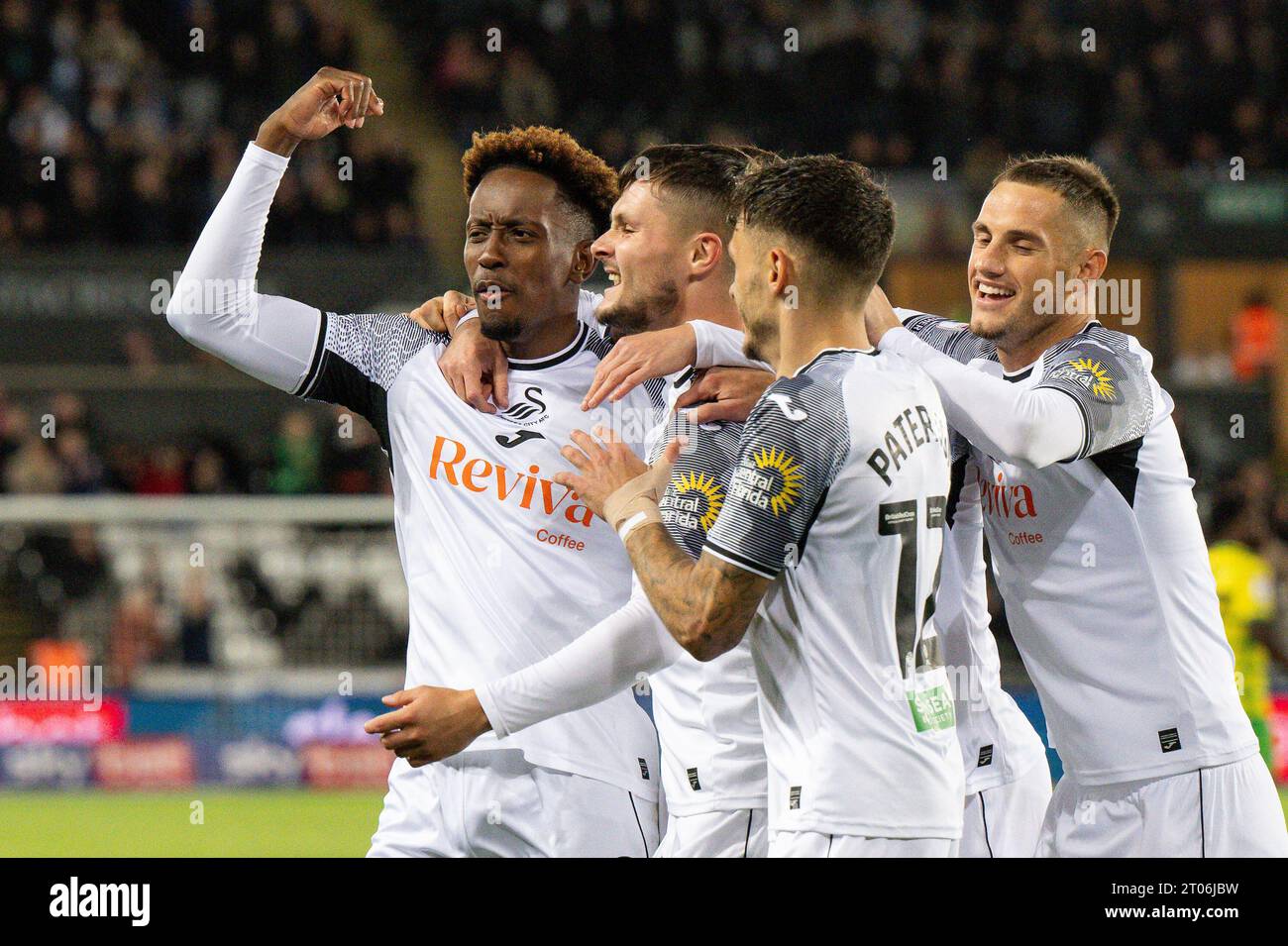 Jamal Lowe #10 of Swansea City celebrates his goal to make it 1-0during ...