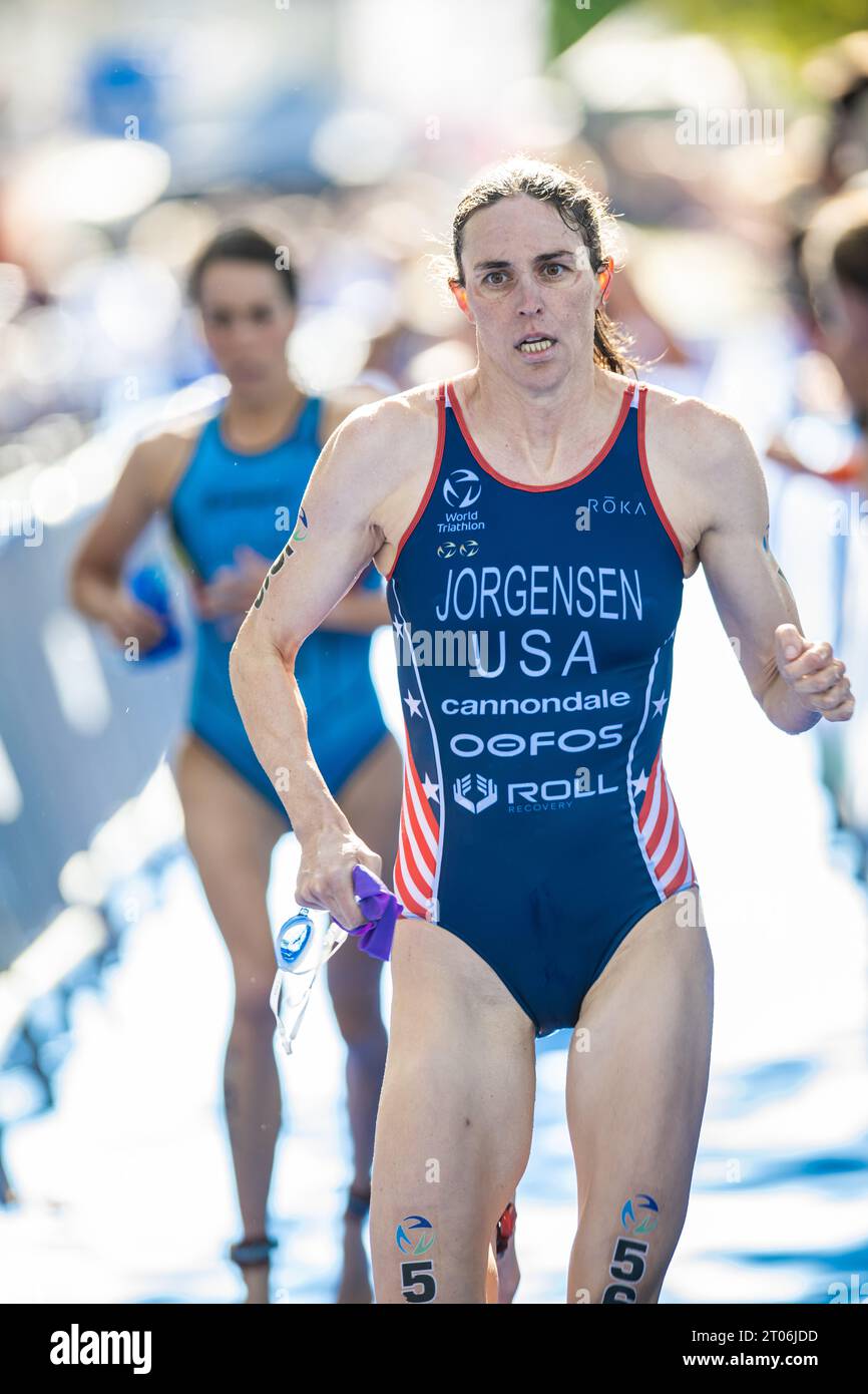 Gwen Jorgensen participating in Pontevedra in the 2023 World Triathlon ...