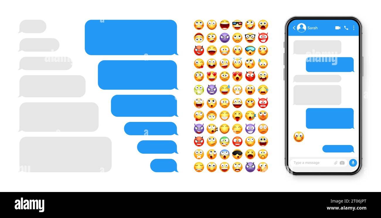 Smartphone Messaging App User Interface Design With Emoji Sms Text Frame Chat Screen With