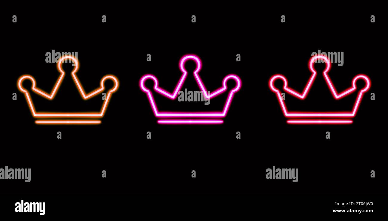Neon Crown Set. glowing desktop icon, neon sticker, neon figure ...