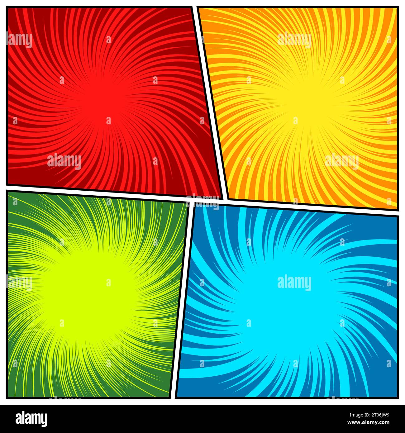Colorful twisted comic book radial rays, lines. Comics background with ...