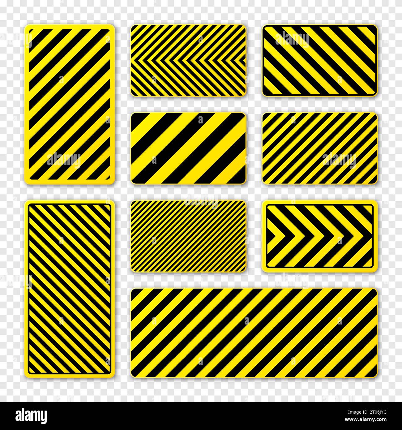 Various black and yellow warning signs with diagonal lines. Attention ...
