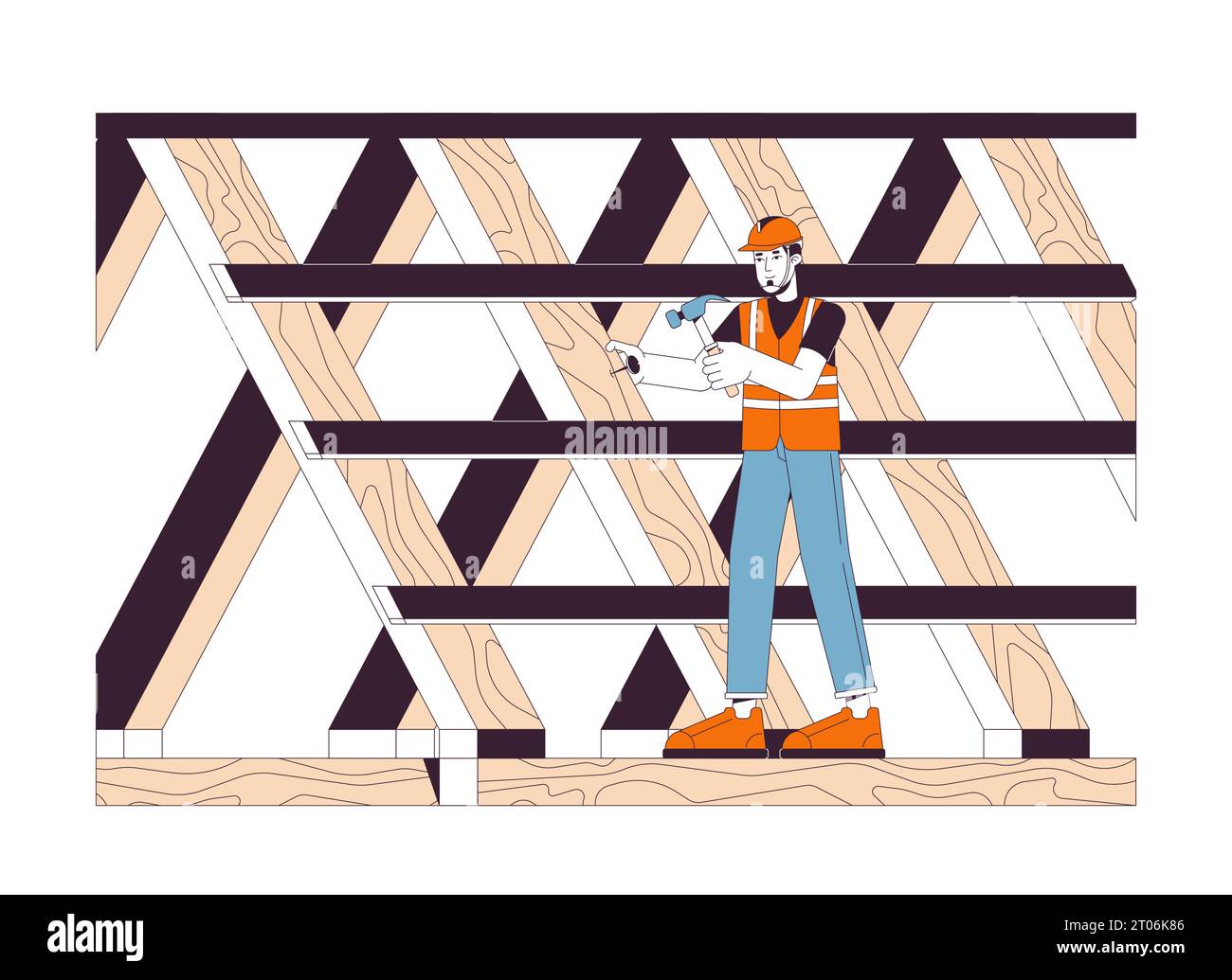 Roofing construction site line cartoon flat illustration Stock Vector ...