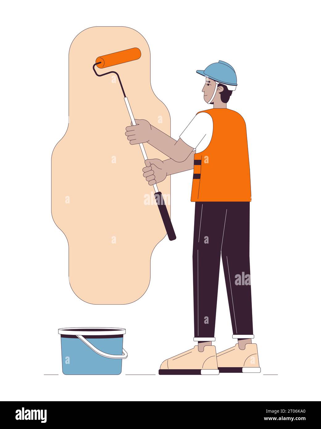 Hardhat contractor painting wall line cartoon flat illustration Stock ...