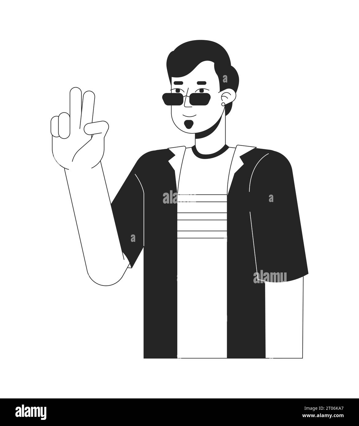Cool sunglasses man peace sign hand black and white 2D line cartoon character Stock Vector Image ...