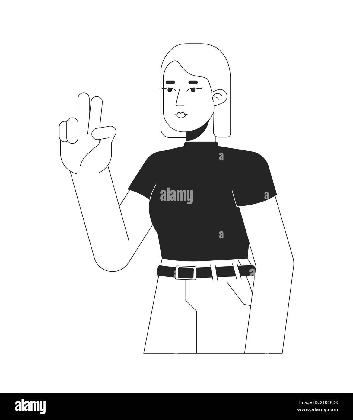 Peace sign girl european black and white 2D line cartoon character Stock Vector Image & Art - Alamy