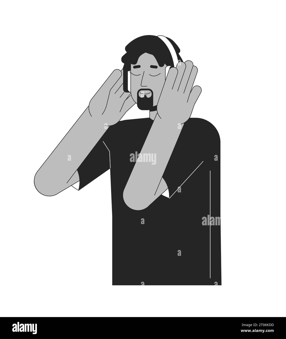 Dreadlocks Happy African American Man Headphones Black And White 2d